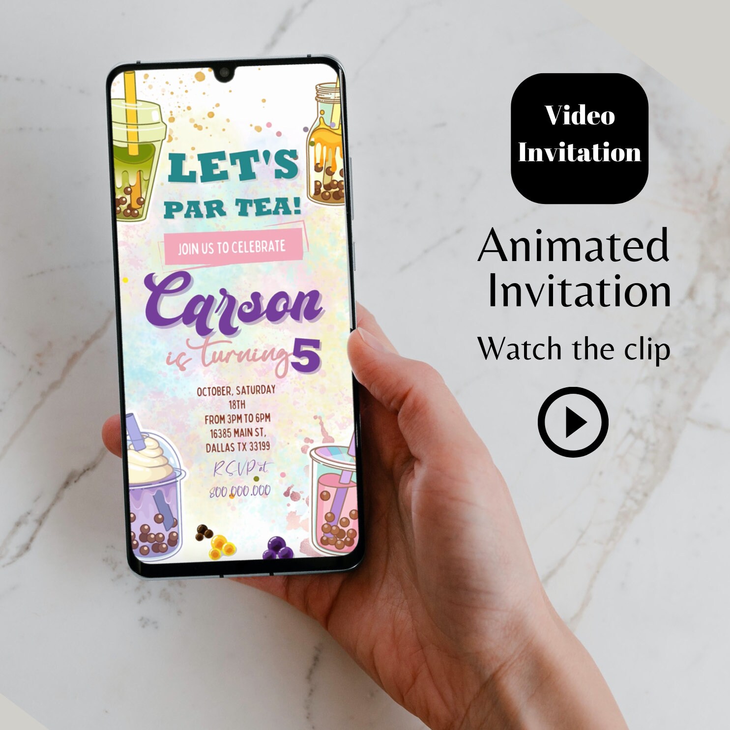Editable Boba Tea Birthday Party Video Invitation Template - Etsy