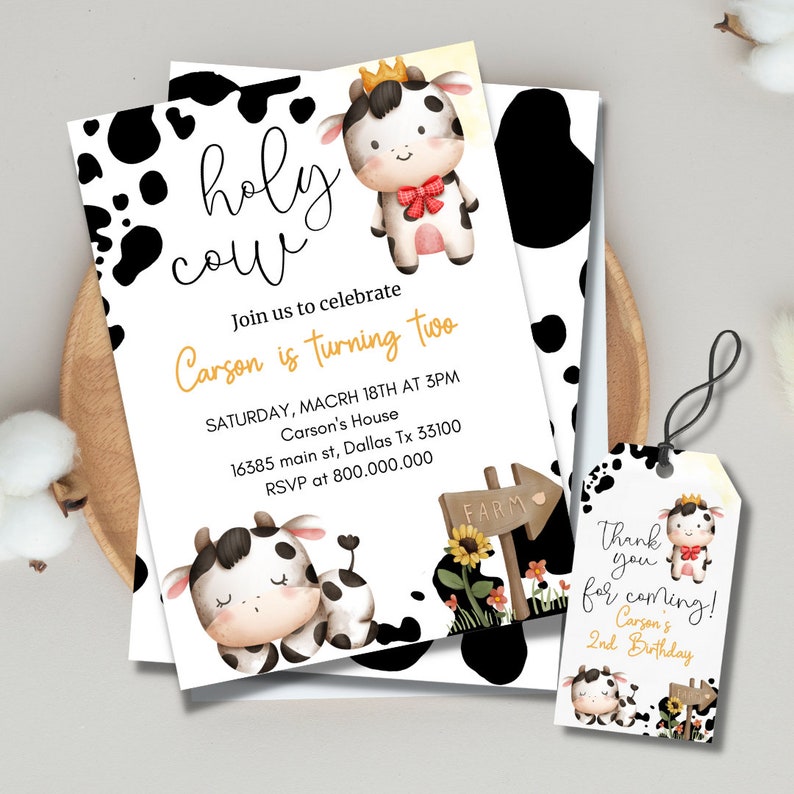 Editable and Printable Cow Birthday Party Invitation Template - Etsy