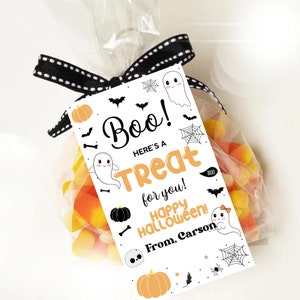 Editable and Printable Halloween Treat Tag, Cute Ghost Boo Halloween ...