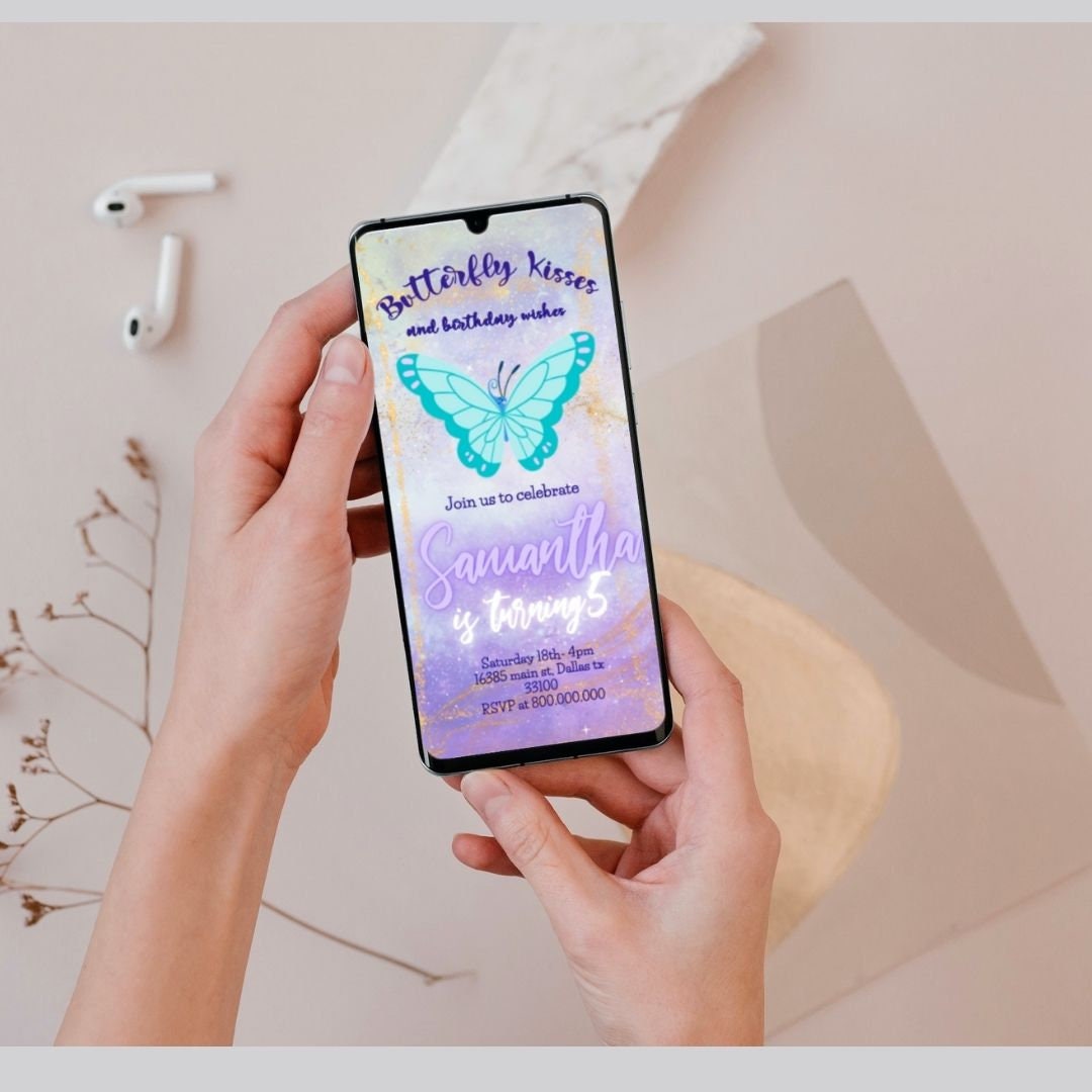 Editable Butterfly Birthday Video Invitation Template - Etsy