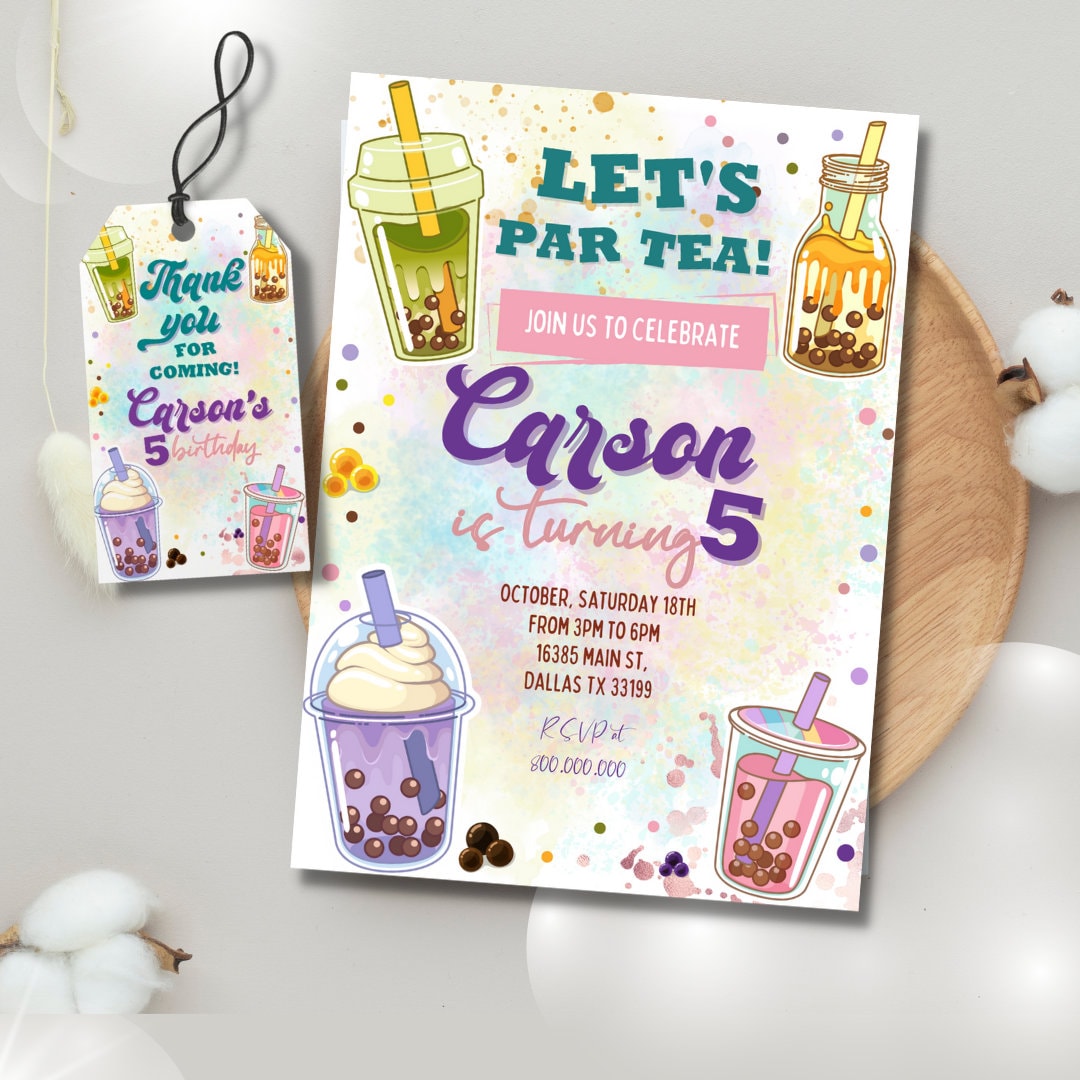 Editable and Printable Boba Tea Birthday Party Invitation Template ...