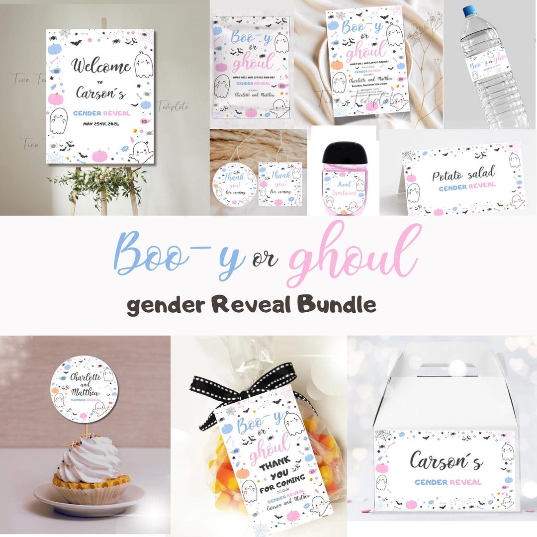 Printable and Editable Halloween Gender Reveal Bundle Party, Little Boo ...