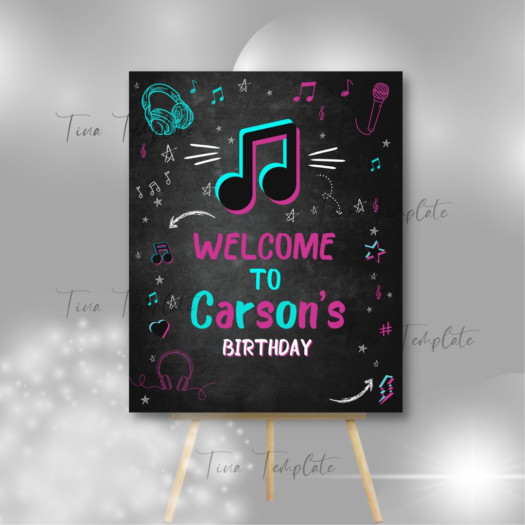 Editable and Printable Music Birthday Welcome Sign, Music App Teen ...