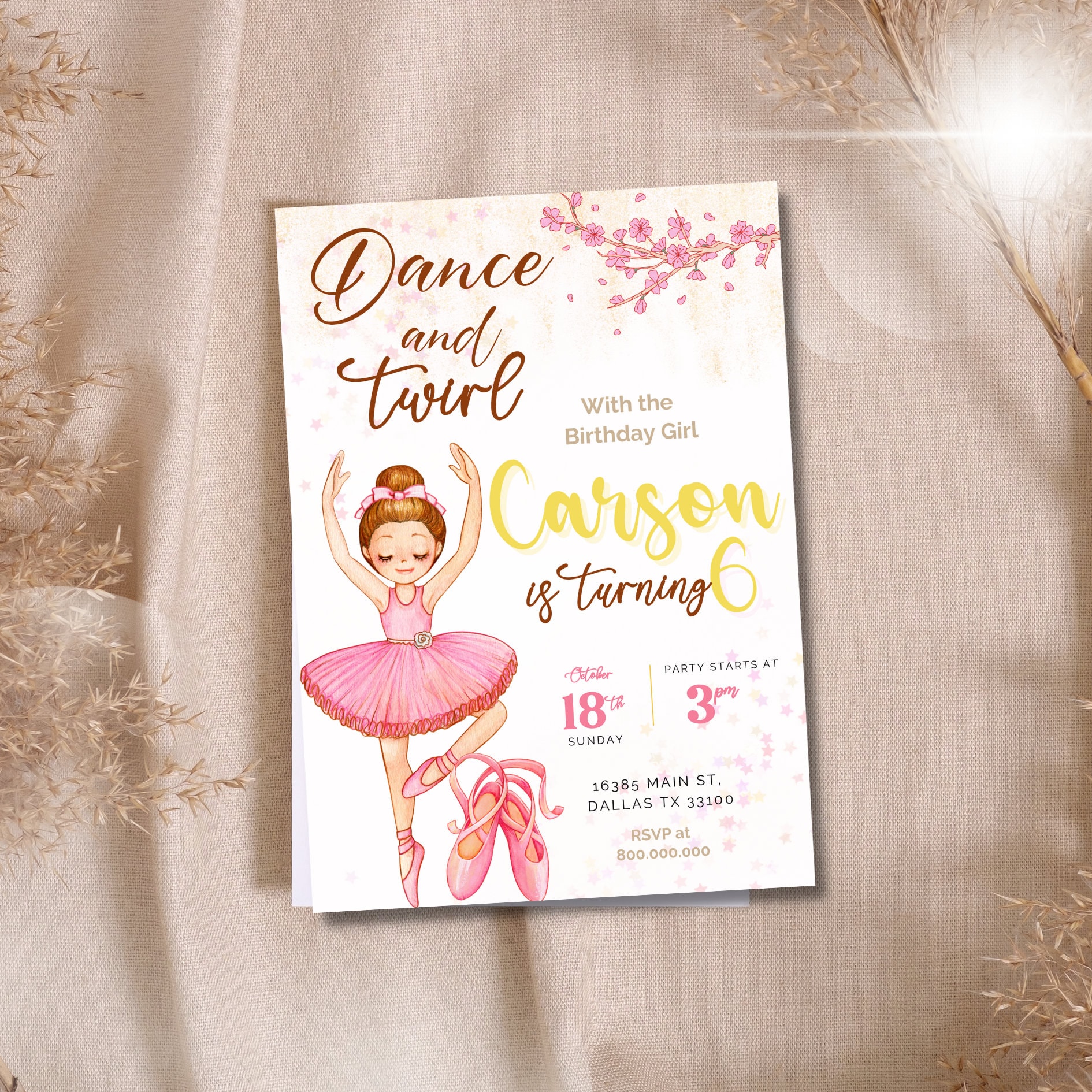 Editable Ballerina Birthday Invitation Template Printable, Ballet ...