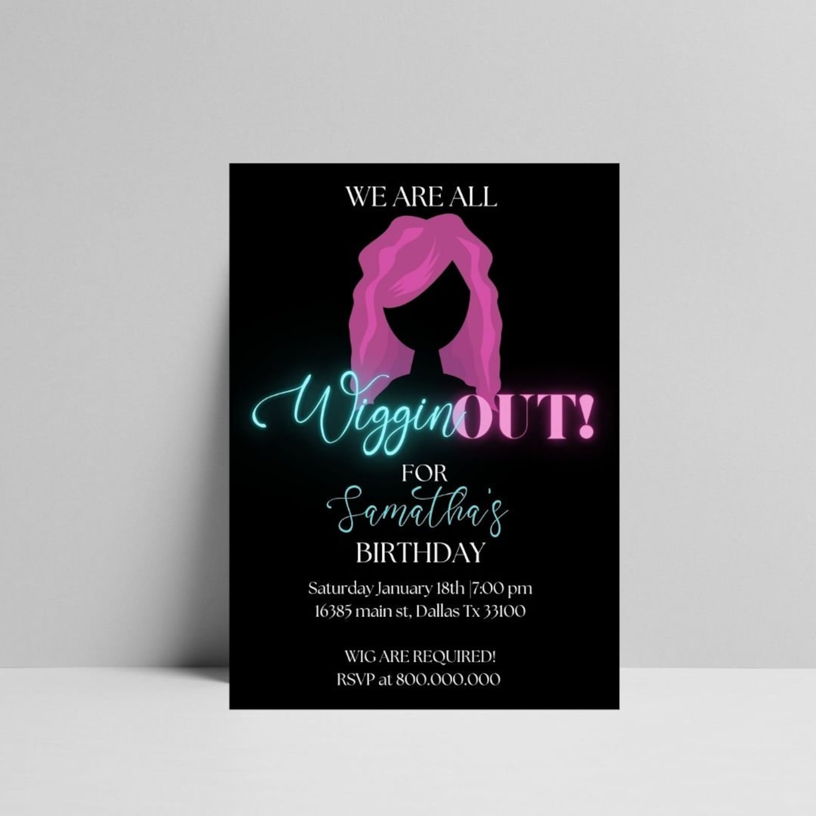 Editable and Printable Wig Party Invitation Template, Neon Light Wig ...