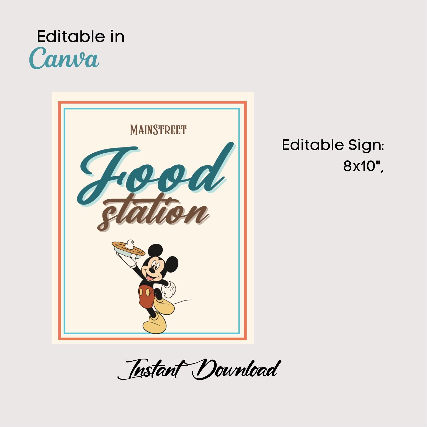 Mickey Food Station Bar Sign Template, Mickey Vintage Party Sign Decor ...