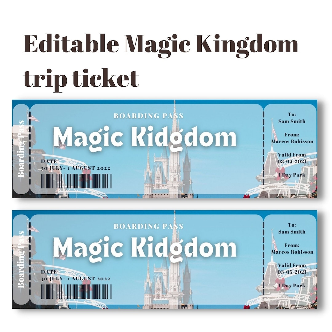 Printable Ticket to Magic Kingdom Editable, Boarding Pass to Park Theme ...