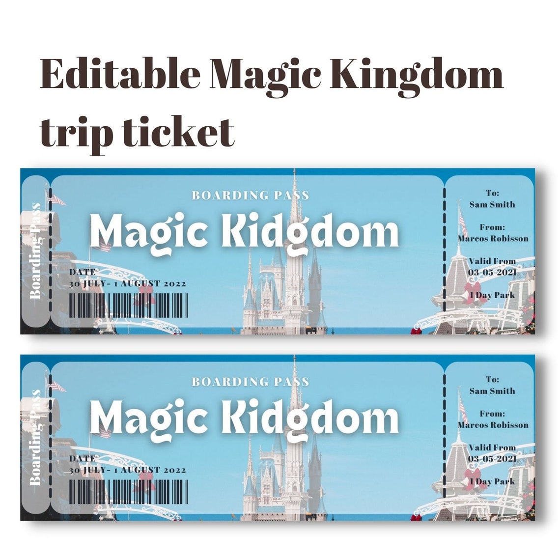 Printable Ticket to Magic Kingdom Editable Boarding Pass to - Etsy