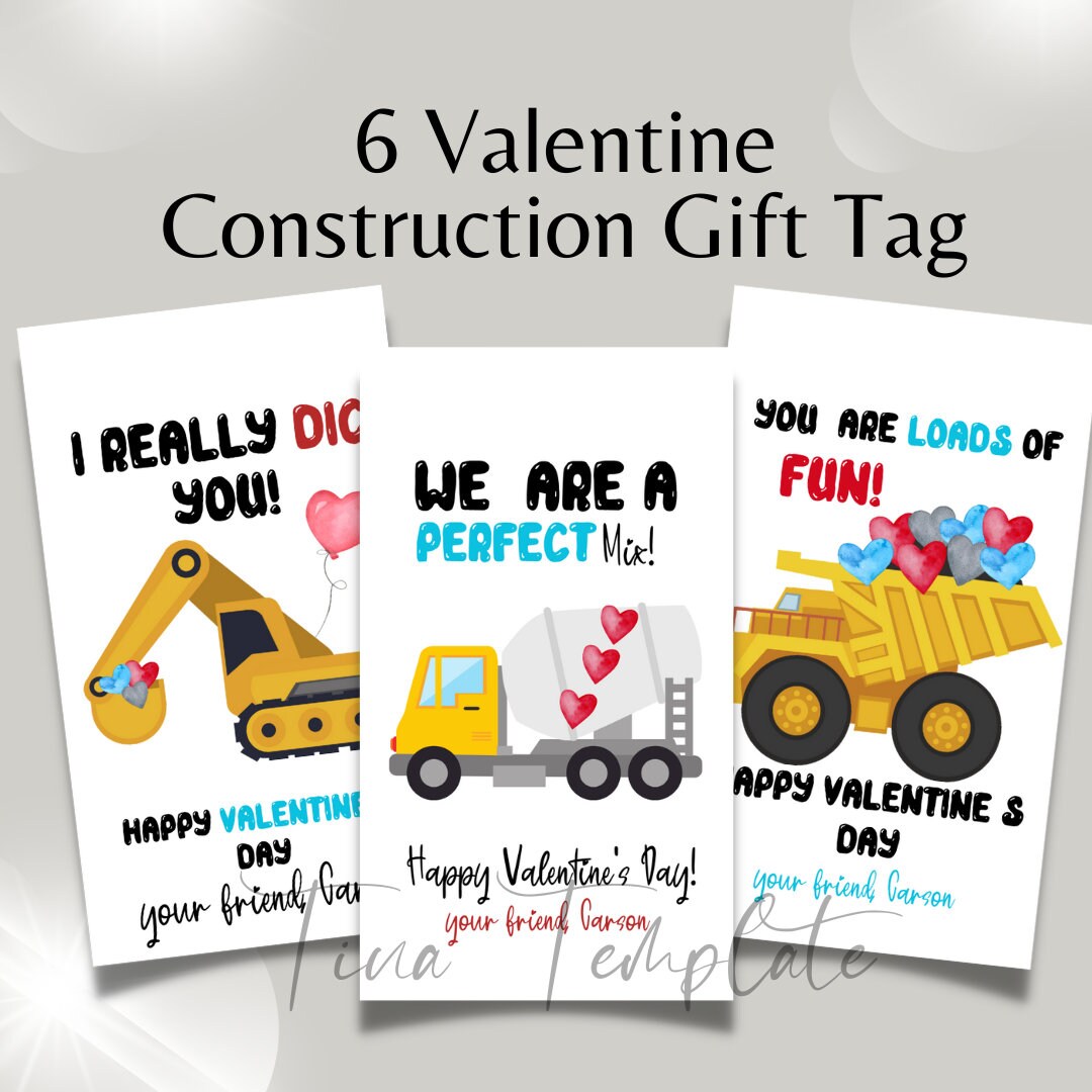 Editable Construction Valentine Cards Bundle Template, 6 Construction ...