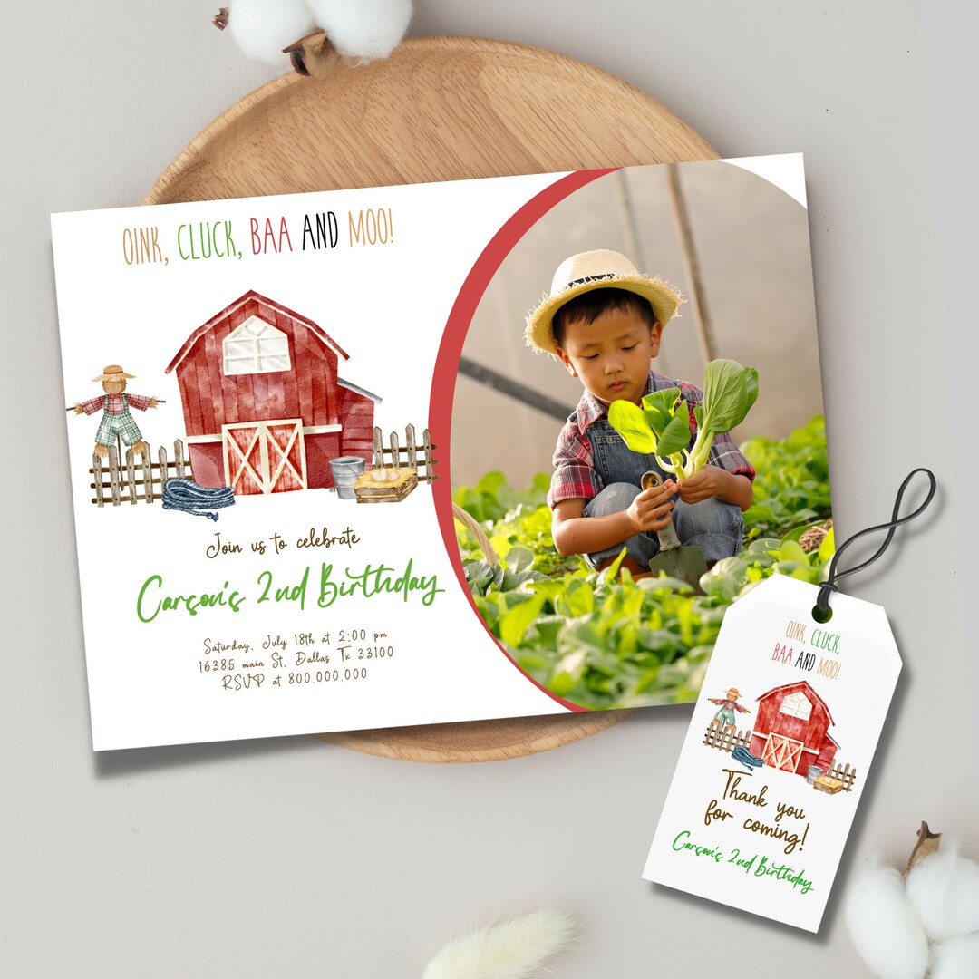 Editable Farm Kid Birthday Photo Invitation Template, Printable Farms ...