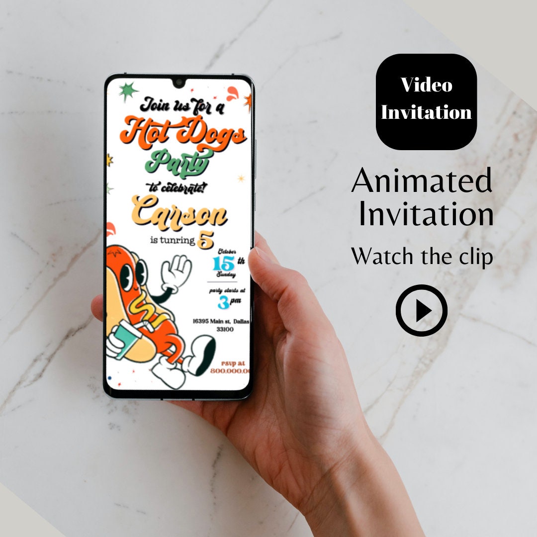 Editable Hot Dogs Party Video Invitation Template, Retro Hot Dog Party ...