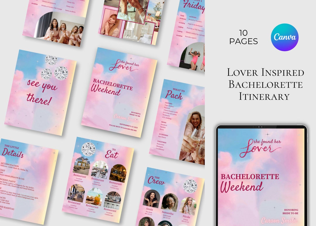 Printable and Editable Lover Inspired Bachelorette Weekend Itinerary ...