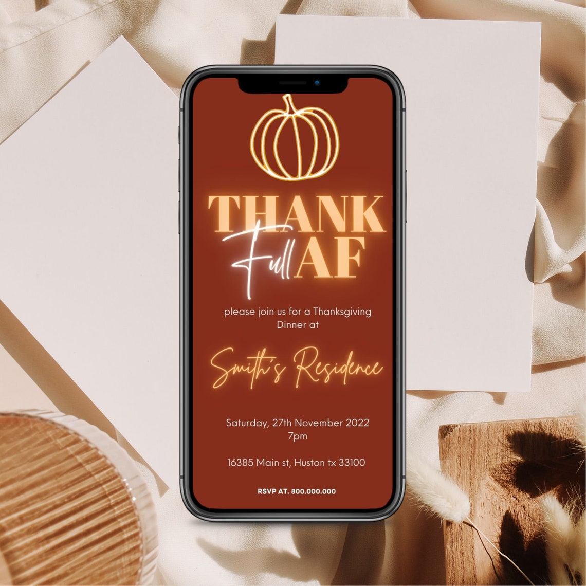 Editable Thankful AF Invitation Template Friendsgiving Funny - Etsy