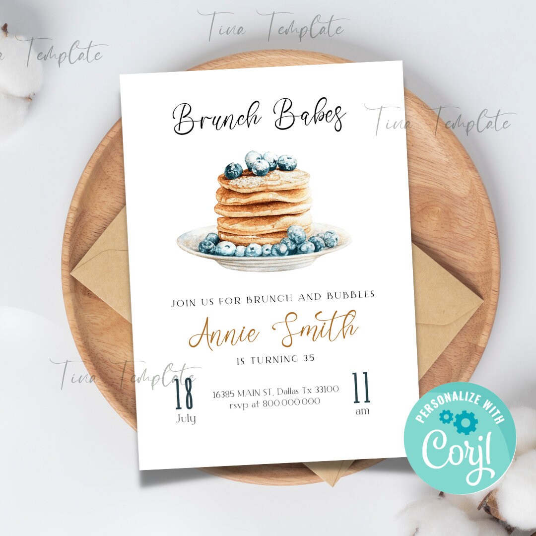Elegant and Minimalist Pancake Let’s Brunch Invitation Template, Brunch ...