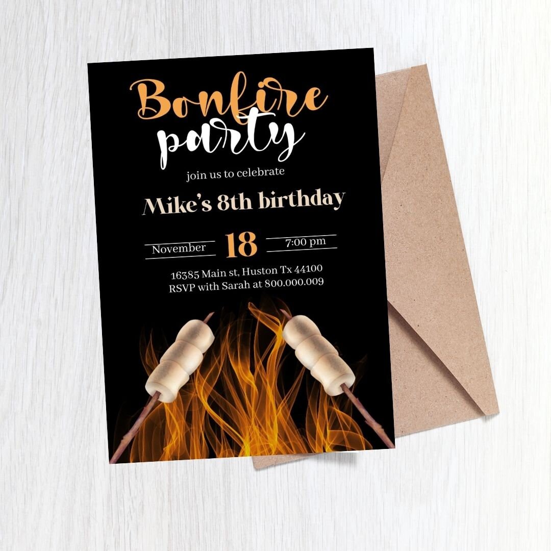 Editable and Printable Bonfire Birthday Party Invitation Template, Any ...