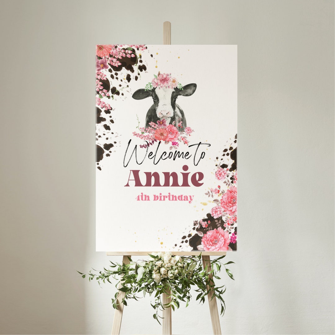 Editable Cow Birthday Party Welcome Sign Template, Holy Cow Im One ...