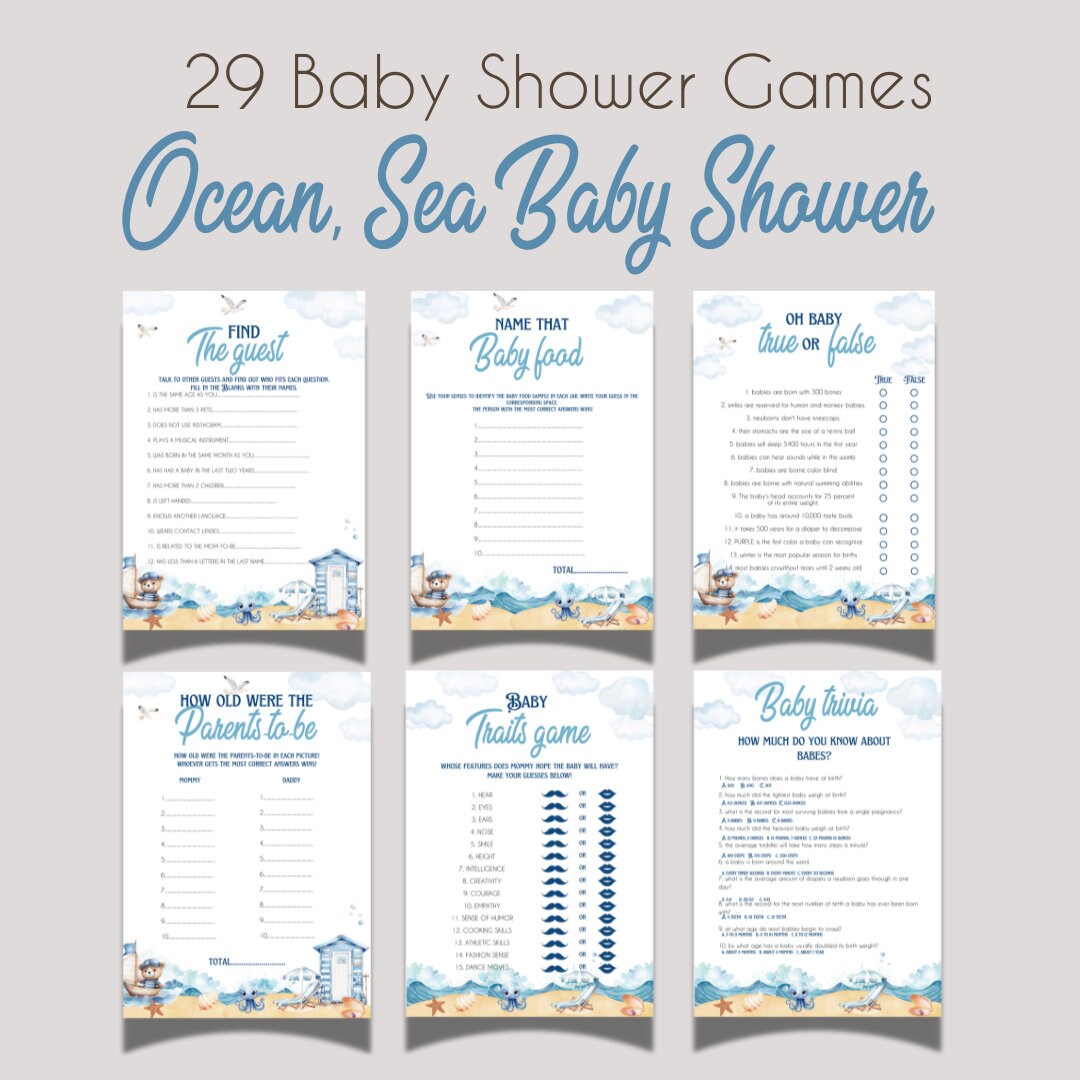 29 Ocean & Sea Theme Baby Shower Games Bundle, Ocean Baby Shower ...