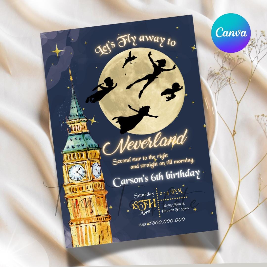 Printable Neverland Party Invitation Template, Neverland Birthday Party ...