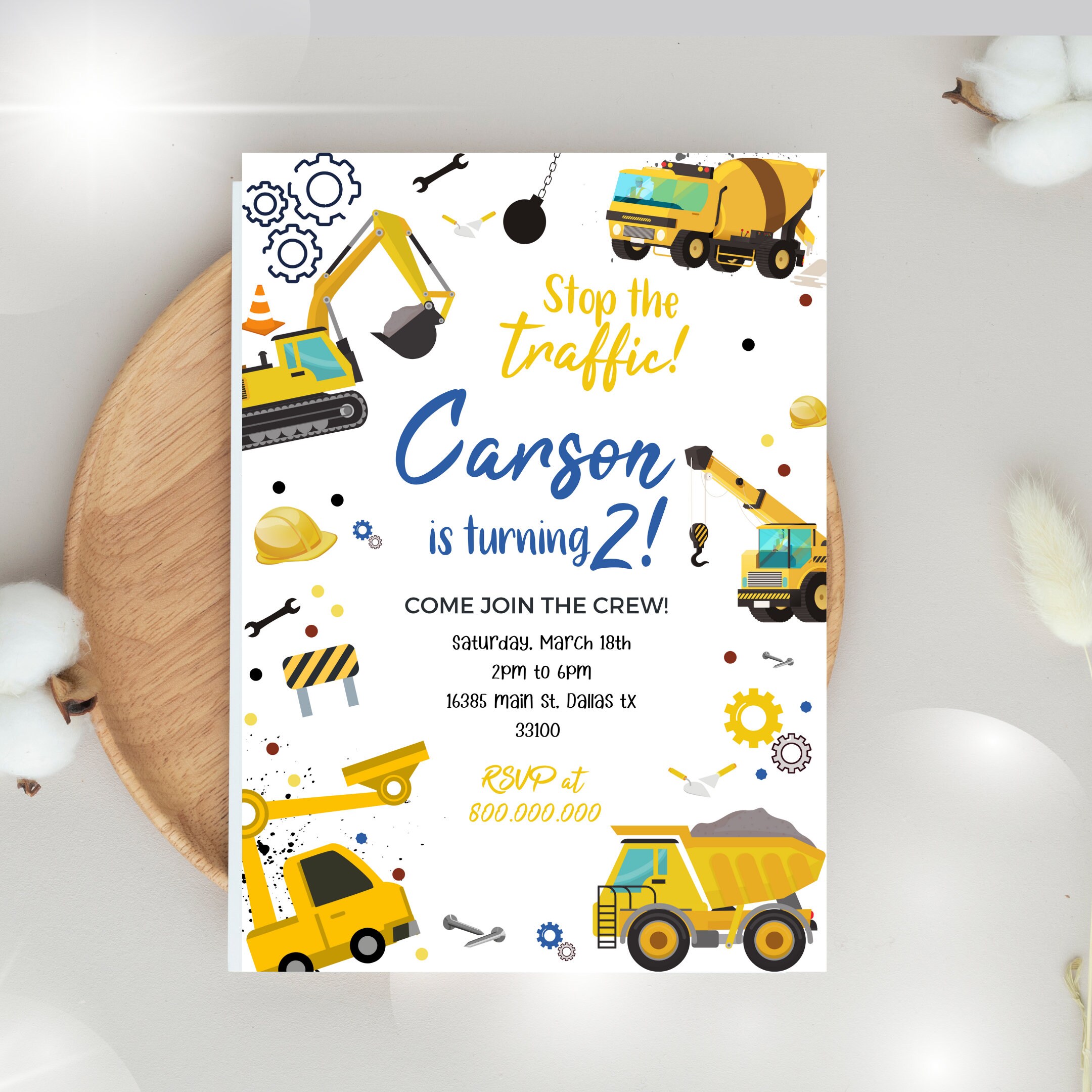 Editable Construction Birthday Party Invitation Template Dump - Etsy