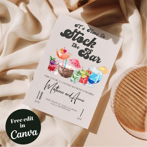 Editable and Printable Retro Let's Stock the Bar Invitation Template ...