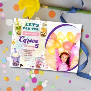 Editable and Printable Boba Tea Birthday Party Photo Invitation ...