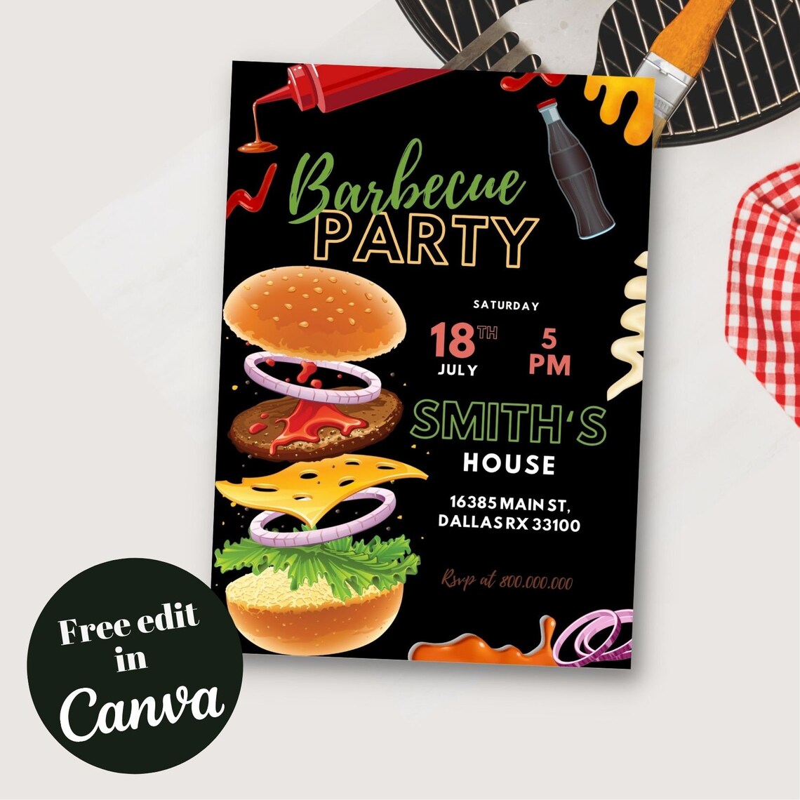 Editable and Printable BBQ Burger Party Invitation Template - Etsy