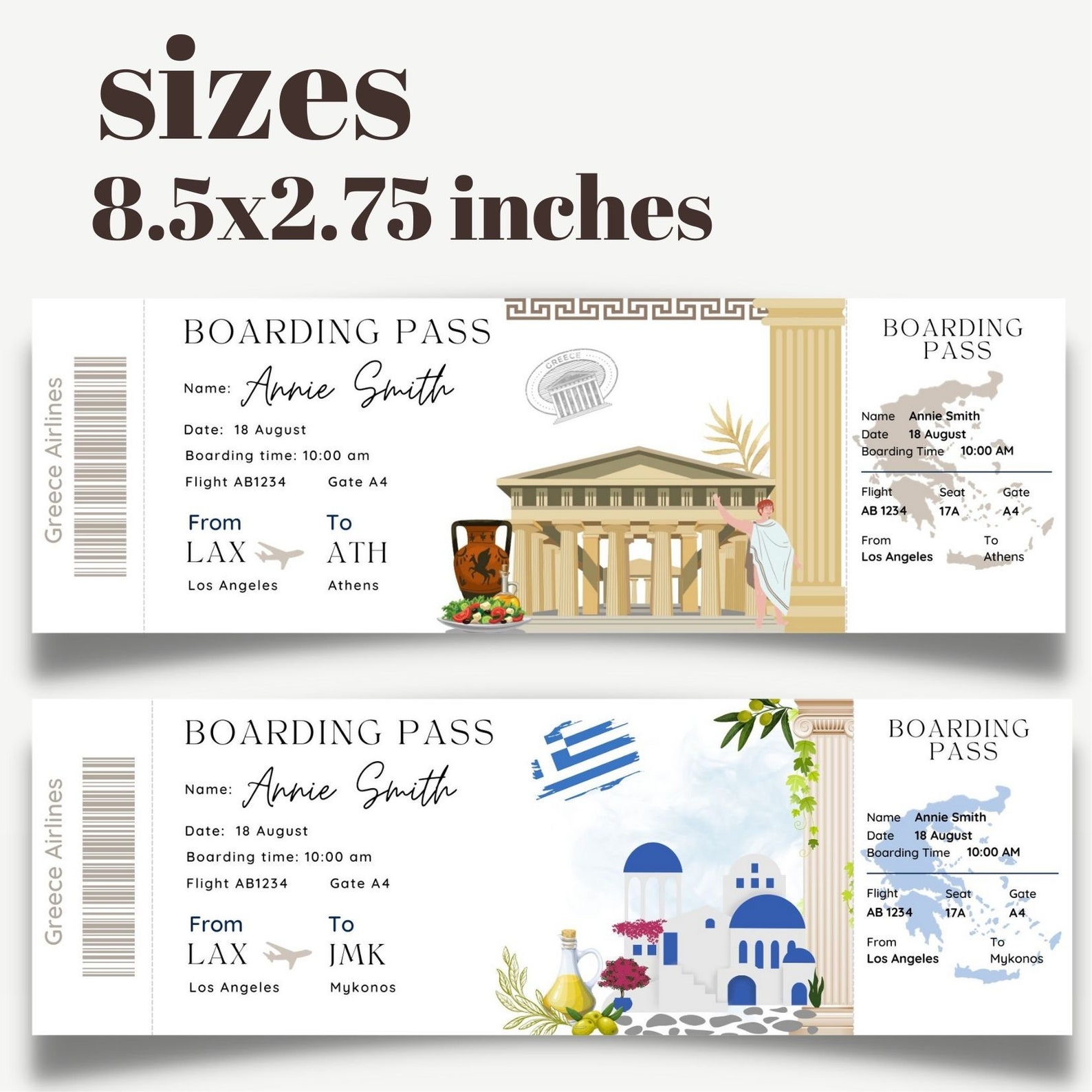 Printable and Editable Athens Greece Surprise Boarding Pass Ticket ...