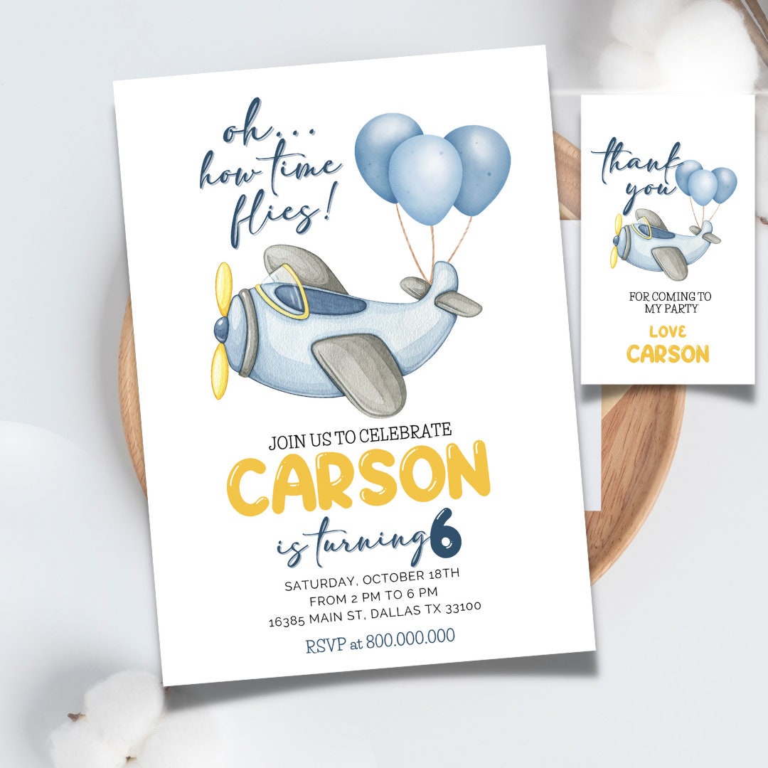 Editable and Printable Airplane Birthday Invitation Template, Airplane ...