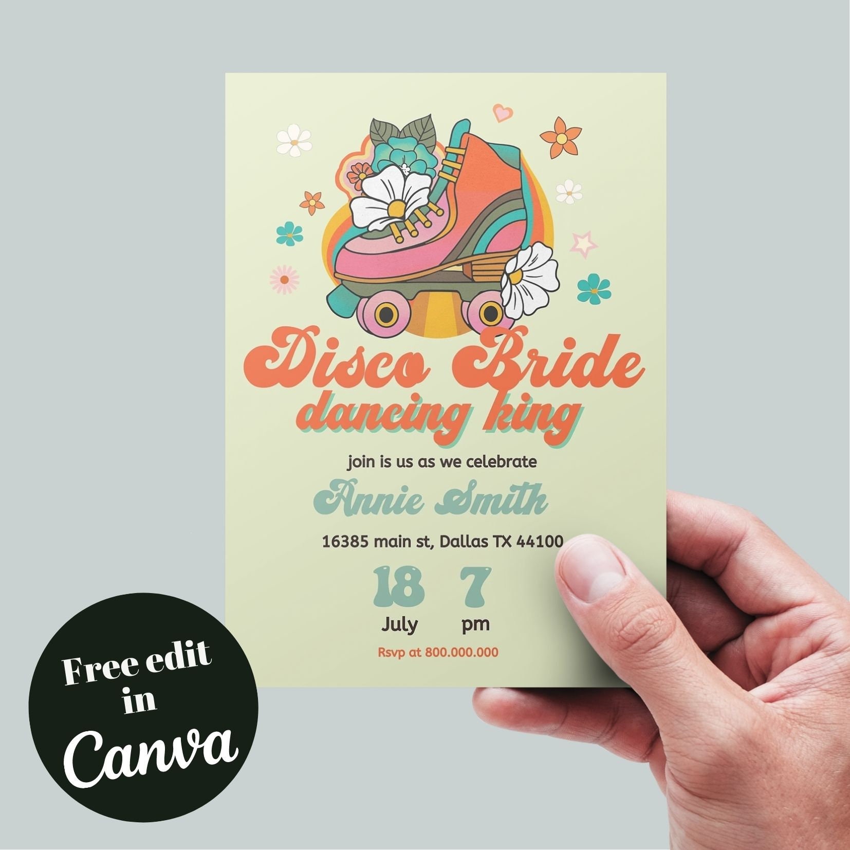 Editable Disco Bride Invitation Groovy Retro Bachelorette - Etsy