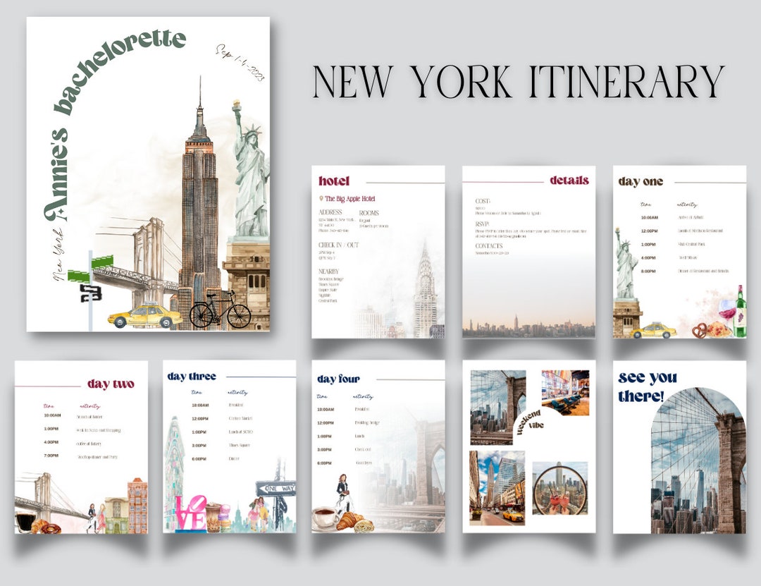 Printable and Editable New York Bachelorette Weekend Itinerary Template ...