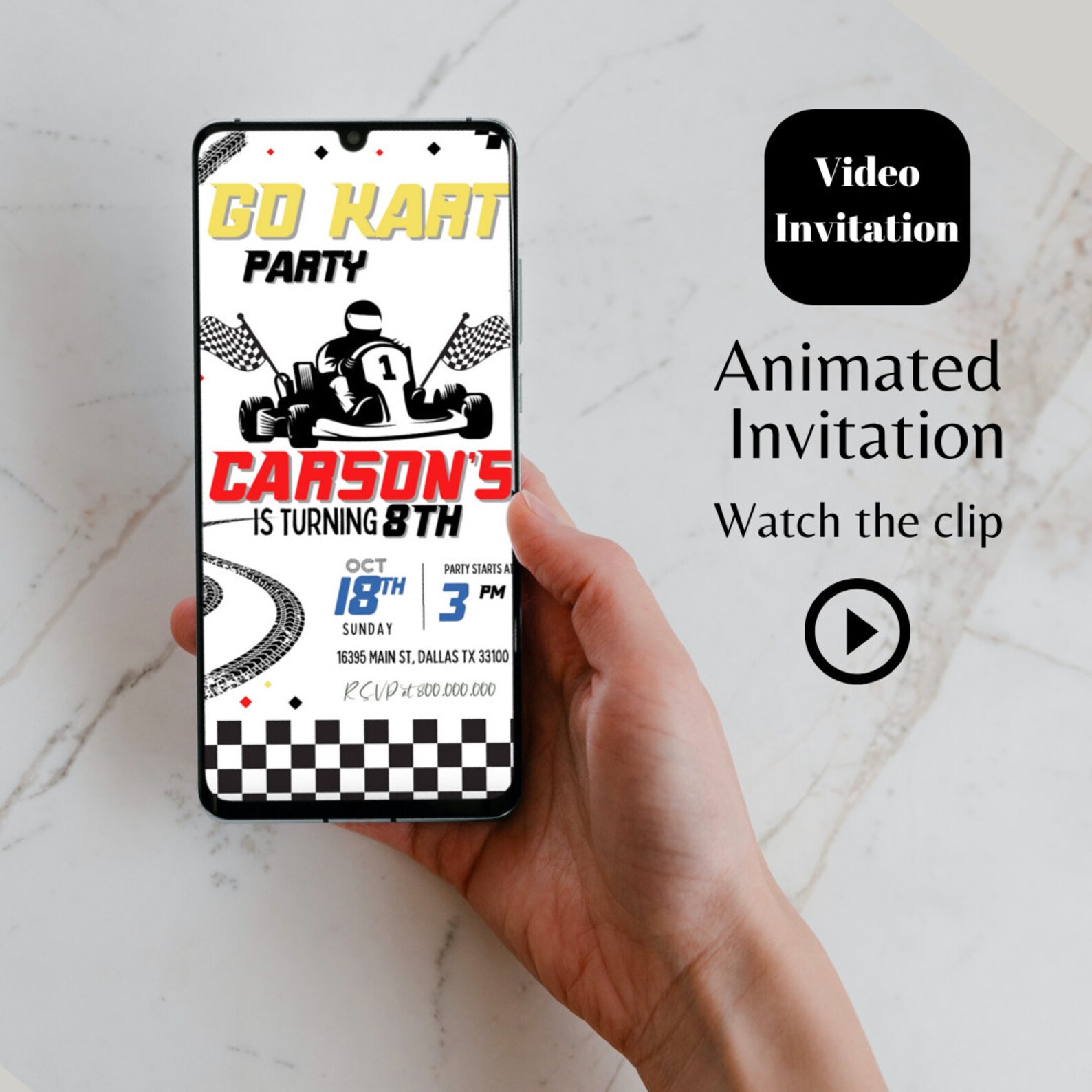 Editable and Printable Go-kart Party Video Invitation Template, Go ...