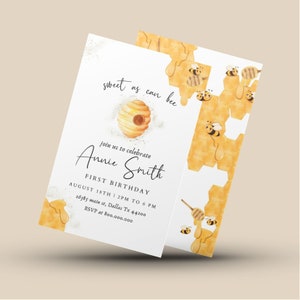 Editable and Printable Bee Honey Kid Birthday Party Invitation Template ...