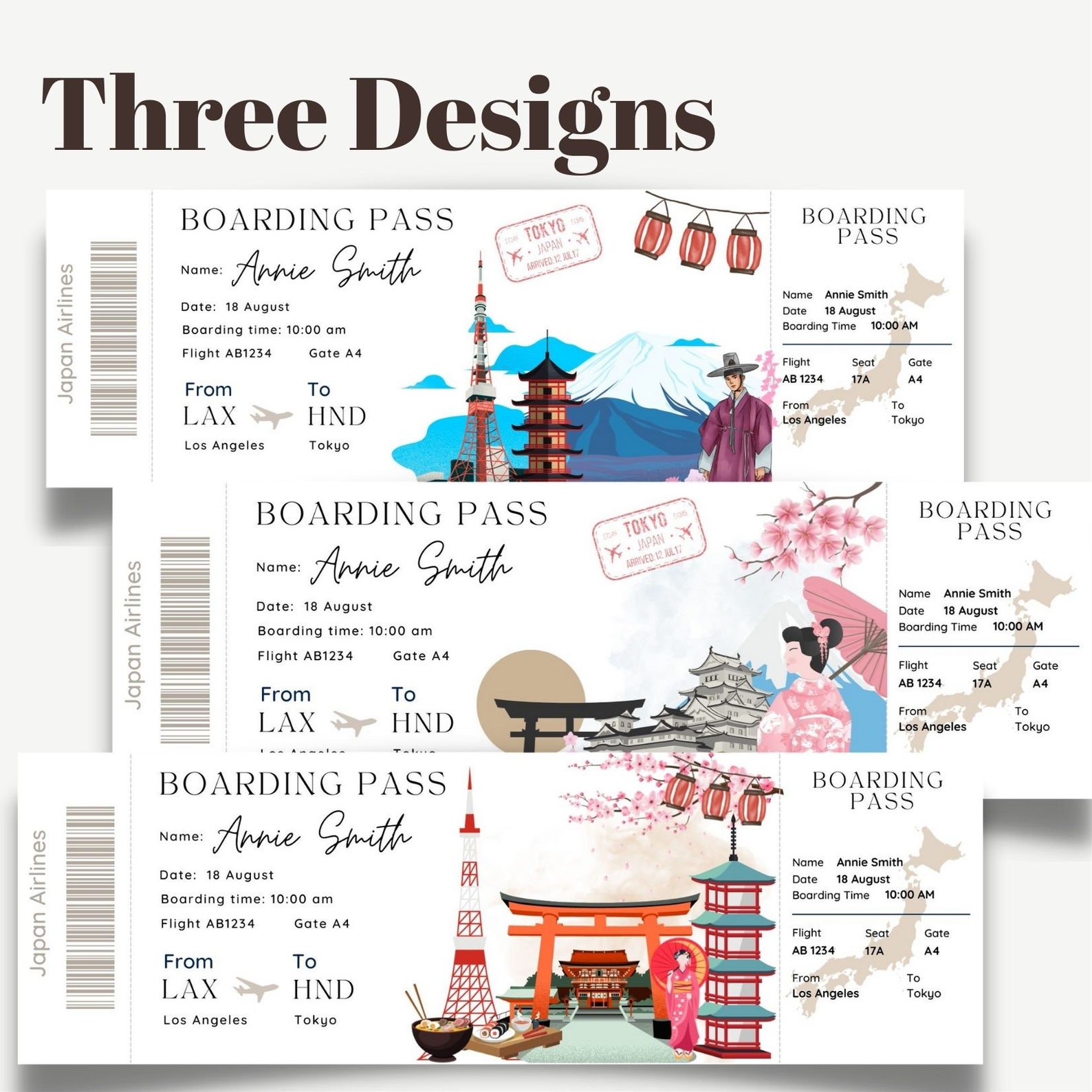Printable and Editable Japan Tokyo Surprise Boarding Pass Ticket, Trip ...