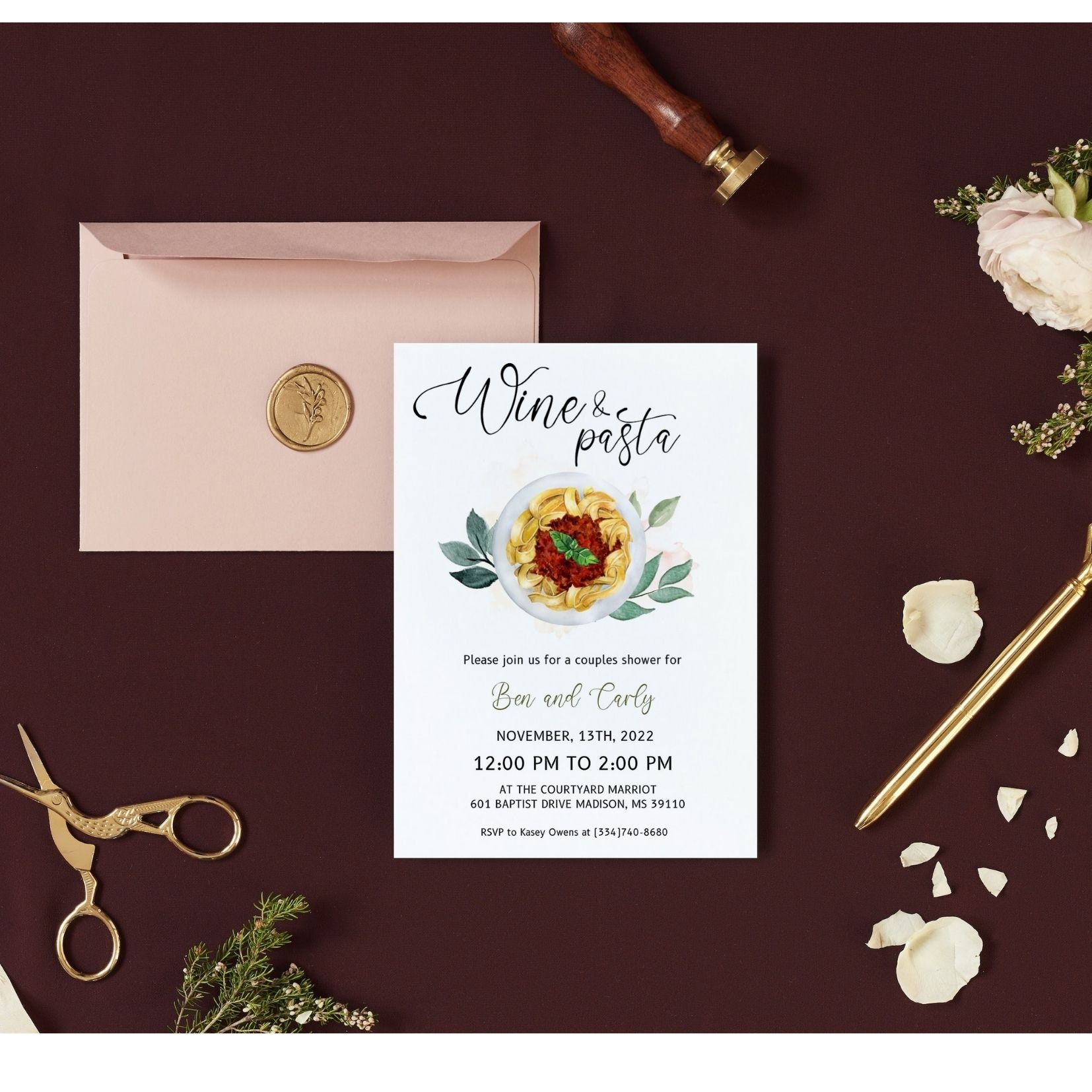 Printable and Mobile Wine and Pasta Night Minimalist Invitation ...