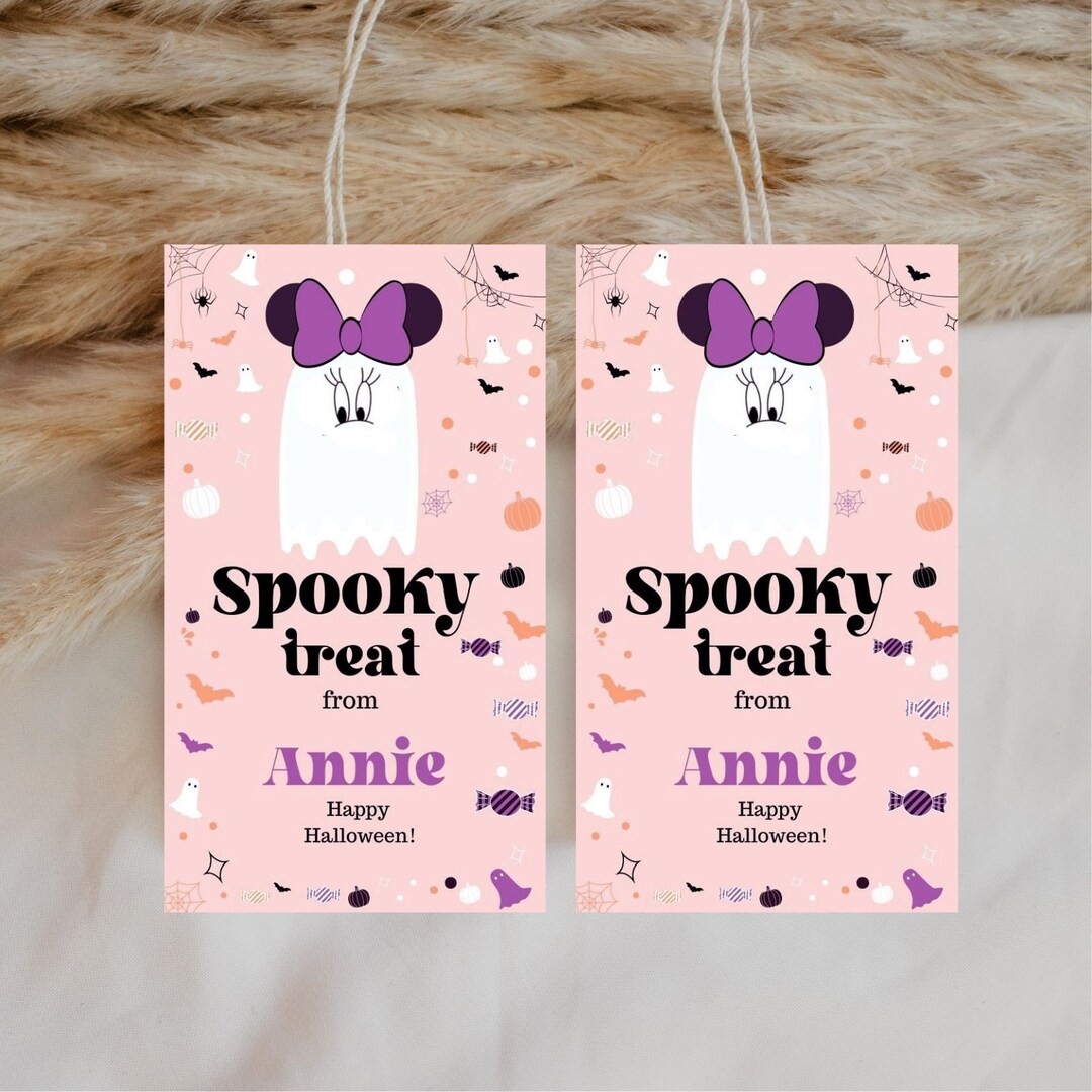 Editable and Printable Spooky Season Minni Head Halloween Party Tags ...
