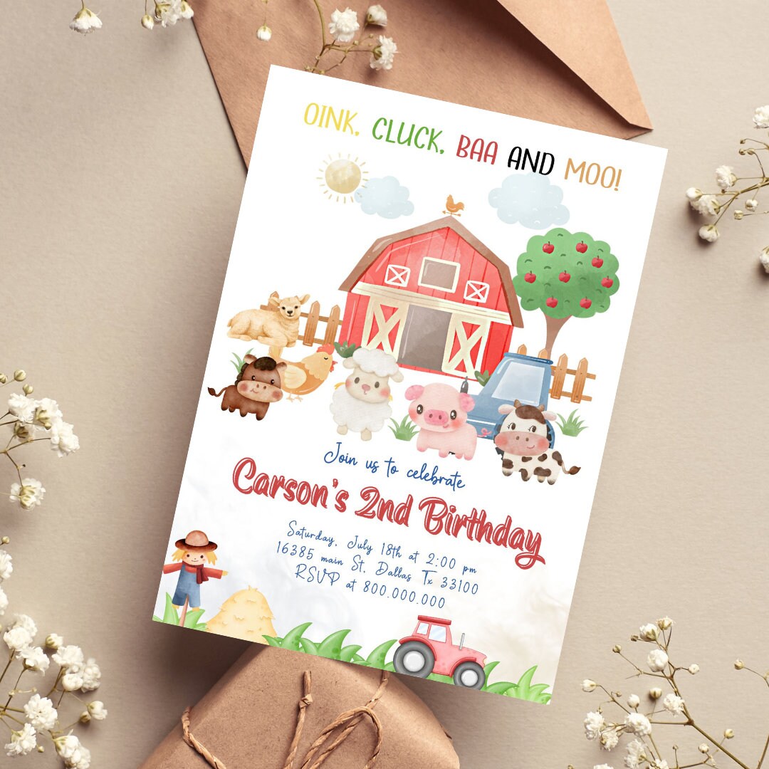 Editable Farm Kid Birthday Invitation Template, Printable Farms Animals ...