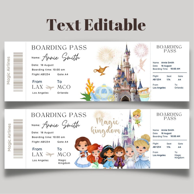 Printable Ticket to Magic Kingdom Editable, Boarding Pass to Park Theme ...