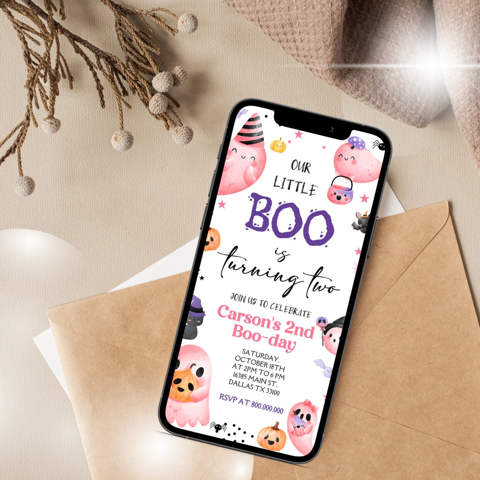 Editable Our Little Boo Birthday Phone Invitation, Little Boo Turning ...