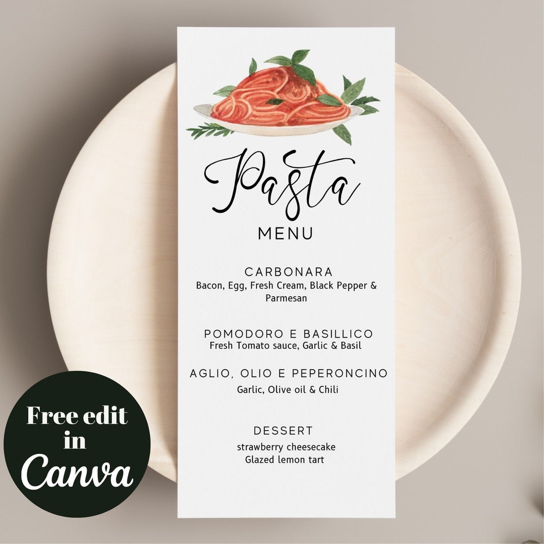 Printable and Mobile Wine and Pasta Night Minimalist Menu Template ...
