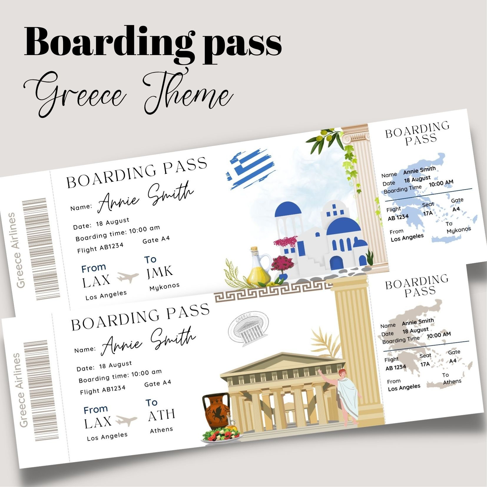 Printable and Editable Athens Greece Surprise Boarding Pass Ticket ...
