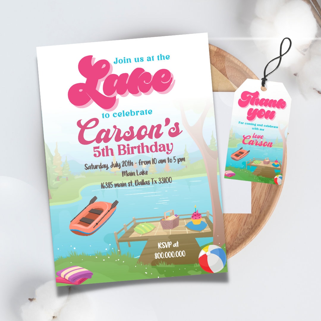 Editable and Printable Lake Birthday Party Invitation Template, Boat ...