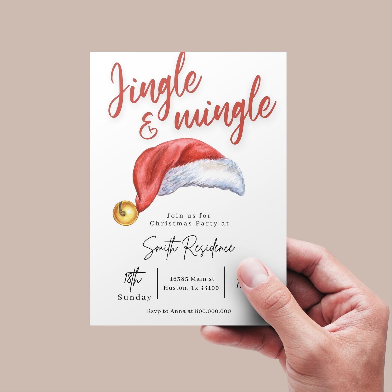 Editable and Printable Santa Hat Christmas Party Invitation Template ...