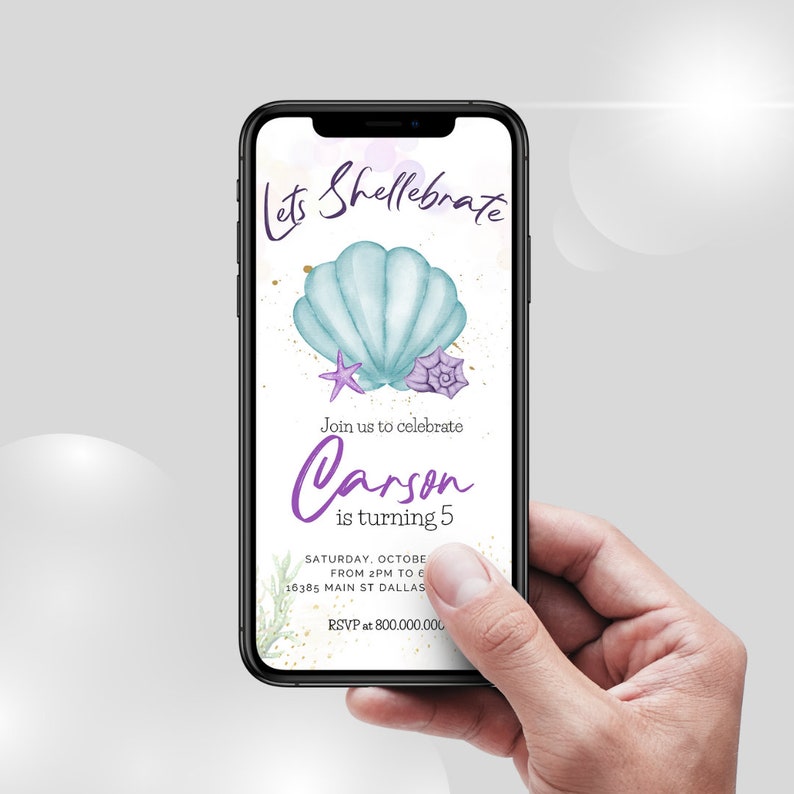 Editable Girl Sea Shell Birthday Party Mobile Invitation Template, Let ...