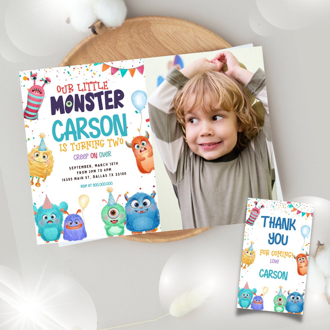 Editable and Printable Monsterparty Photo Invitation Template, Monster ...