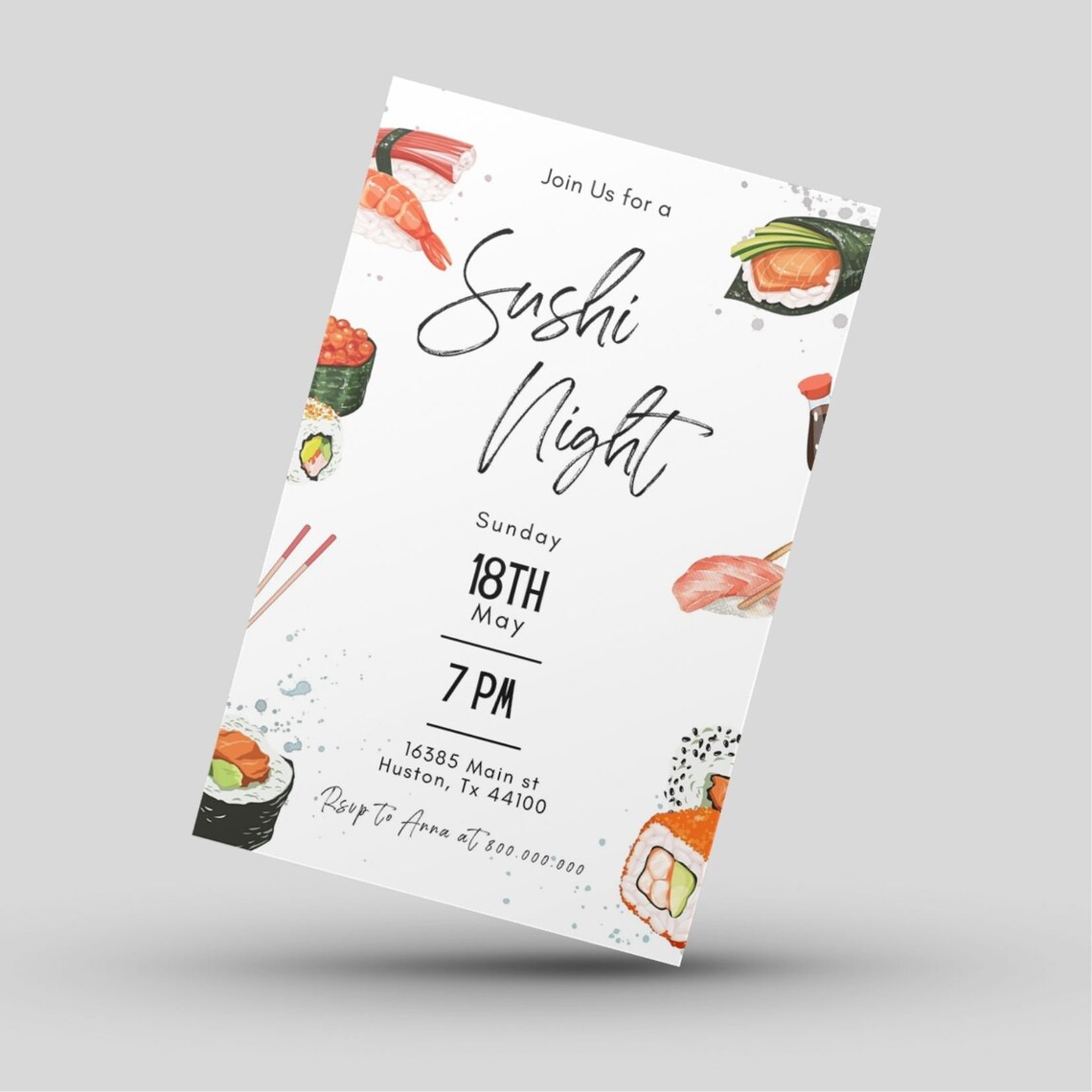 Printable Elegant Sushi Night Invitation Template Minimalist - Etsy