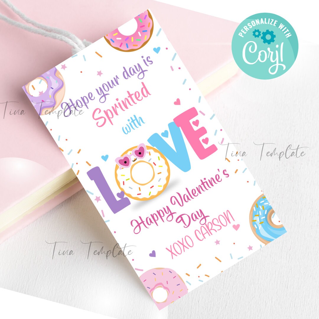 Editable Valentines Donut Gift Tag, Sprinkled With Love Donut Gift ...