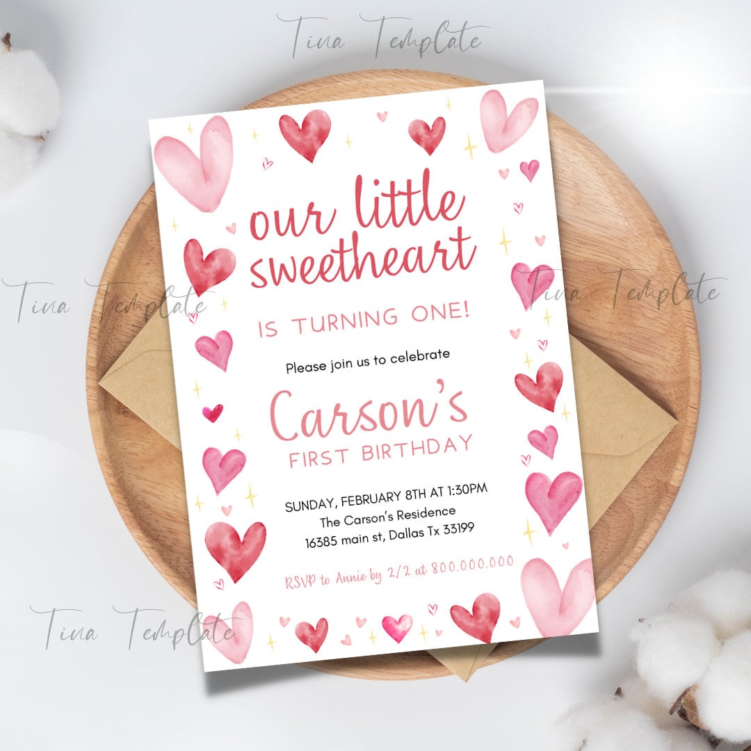 Editable Our Little Sweetheart is Turning One Invitation Template ...