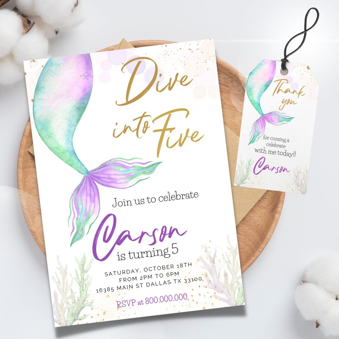 Editable and Printable Dive Into Five Mermaid Invitation Template ...