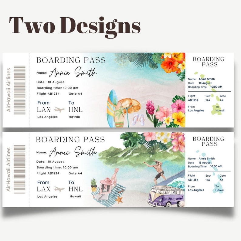 Printable and Editable Hawaii Surprise Boarding Pass Ticket - Etsy