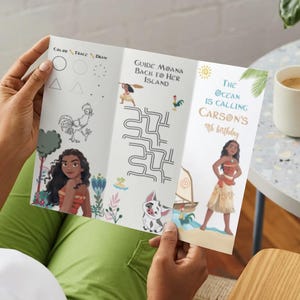 Printable and Editable Baby Moana Birthday Tri-fold Activity Sheet ...